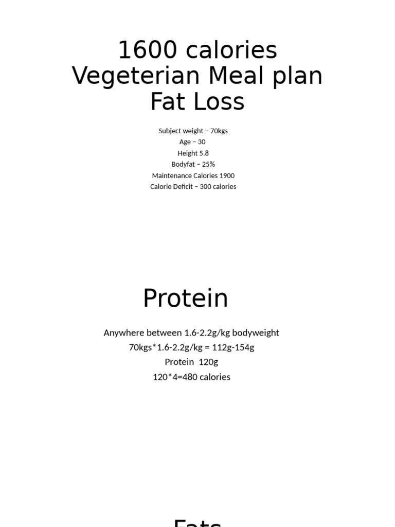 1600 Cal Vegetarian Meal Plan for Fat Loss | PDF