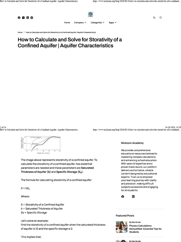 How To Calculate and Solve For Storativity of A Confined Aquifer ...