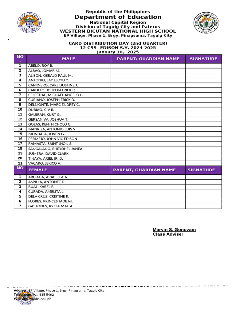 Attendance Sheet For Hrpta Meeting Sy 2024 - 2025 | PDF