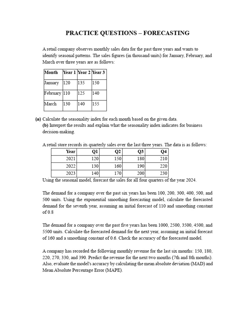 Practice Questions - Forecasting | PDF | Forecasting | Applied Statistics