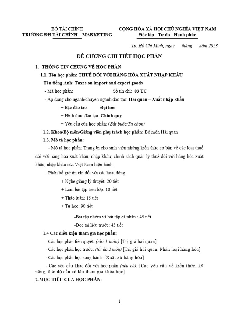 Decuongchitiet - Thue ĐV HH XNK | PDF