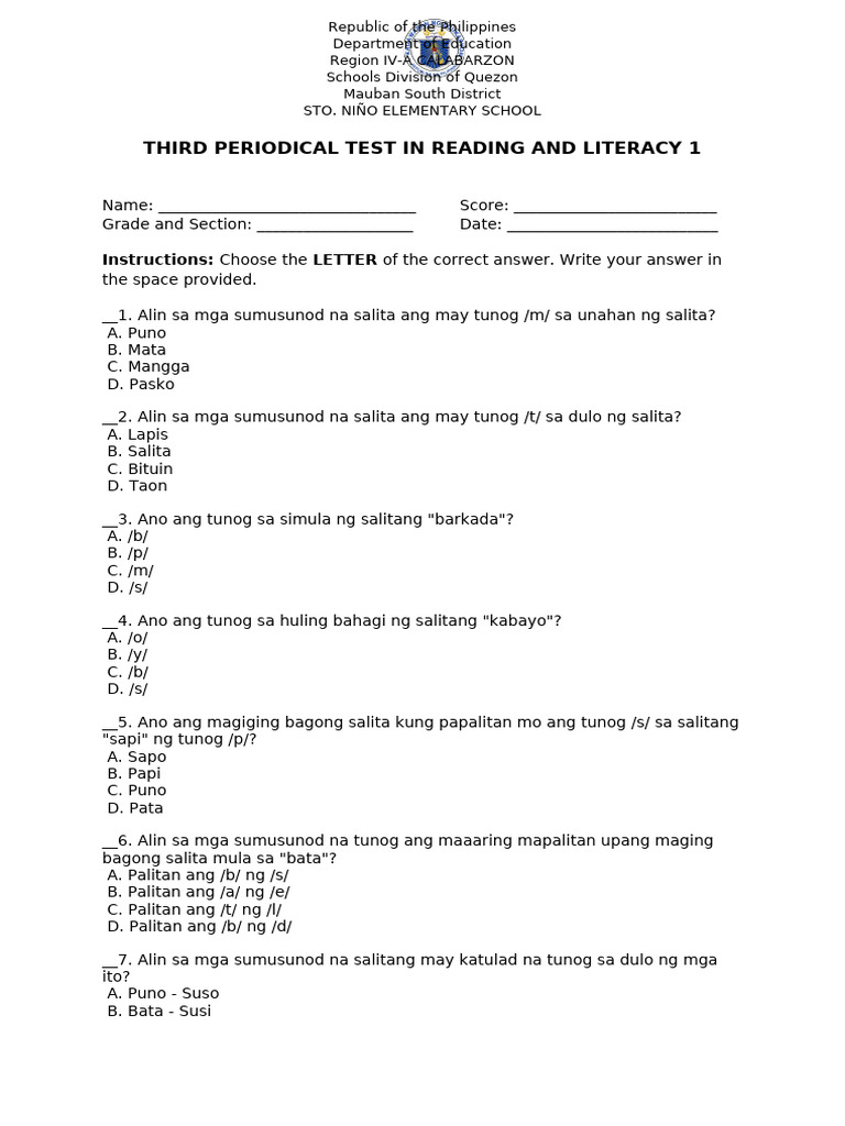 For Print Reading and Literacy - PT - Q3 - Tagalog | PDF