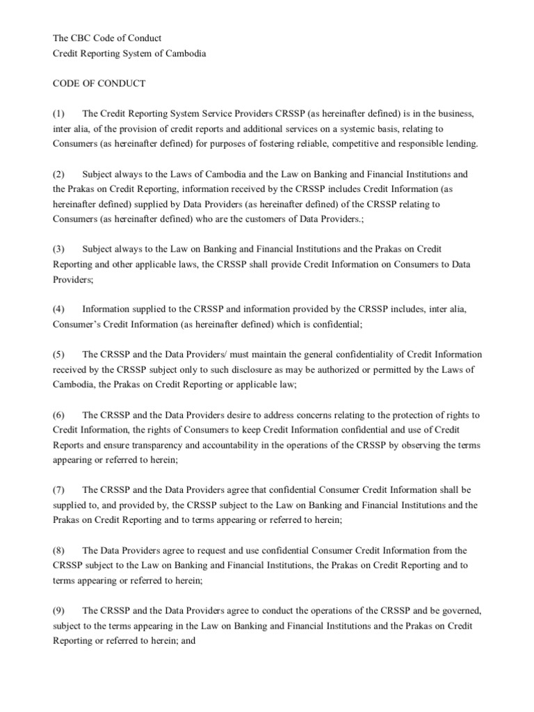 The CBC Code of Conduct | PDF | Credit Bureau | Credit History