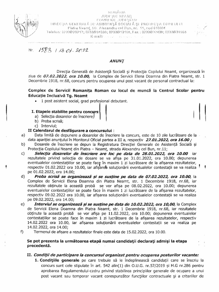 Anunt Concurs DGASPC PERSONAL CONTRACTUAL | PDF