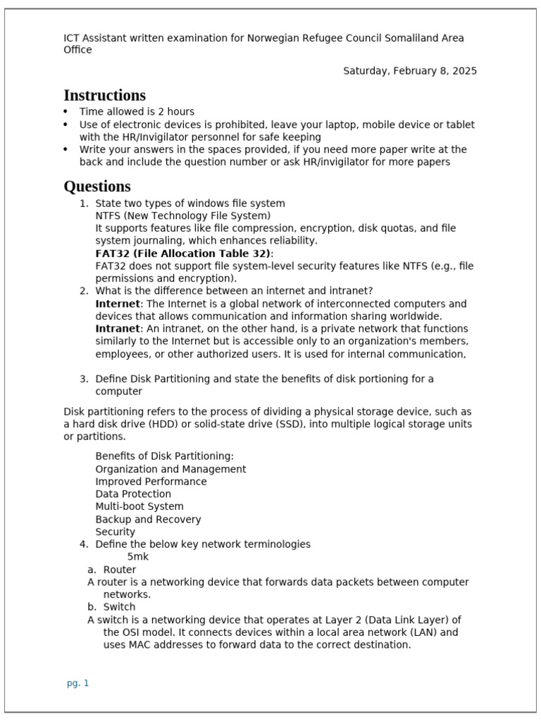 NRC ICT Assistant Written Examination | PDF | Computer Network ...
