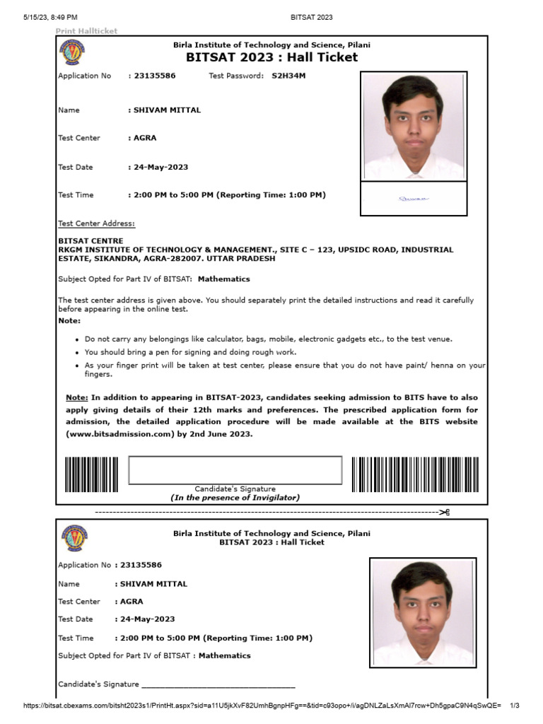 BITSAT 2023 | PDF