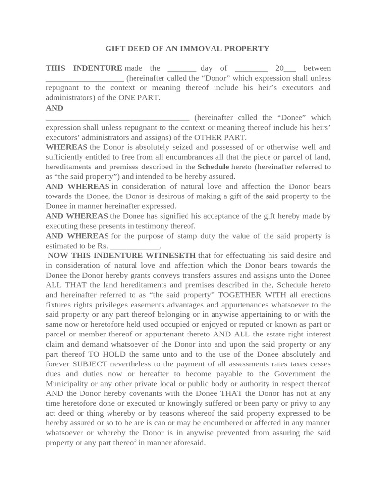 Gift Deed for Immovable Property | PDF | Property | Justice