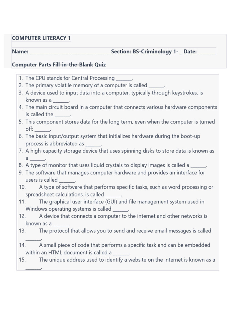 COMPUTER-LITERACY-1_QUIZ-2 | PDF