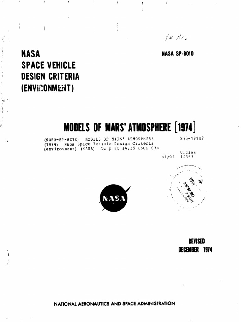 NASA-SP-8010 Models of Mars Atmosphere 1974 | PDF | Mars | Mariner Program