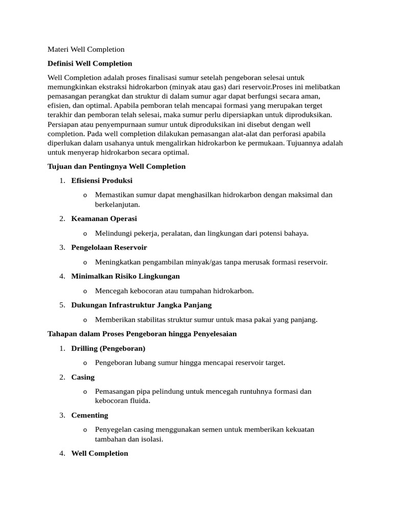 Materi Well Completion | PDF