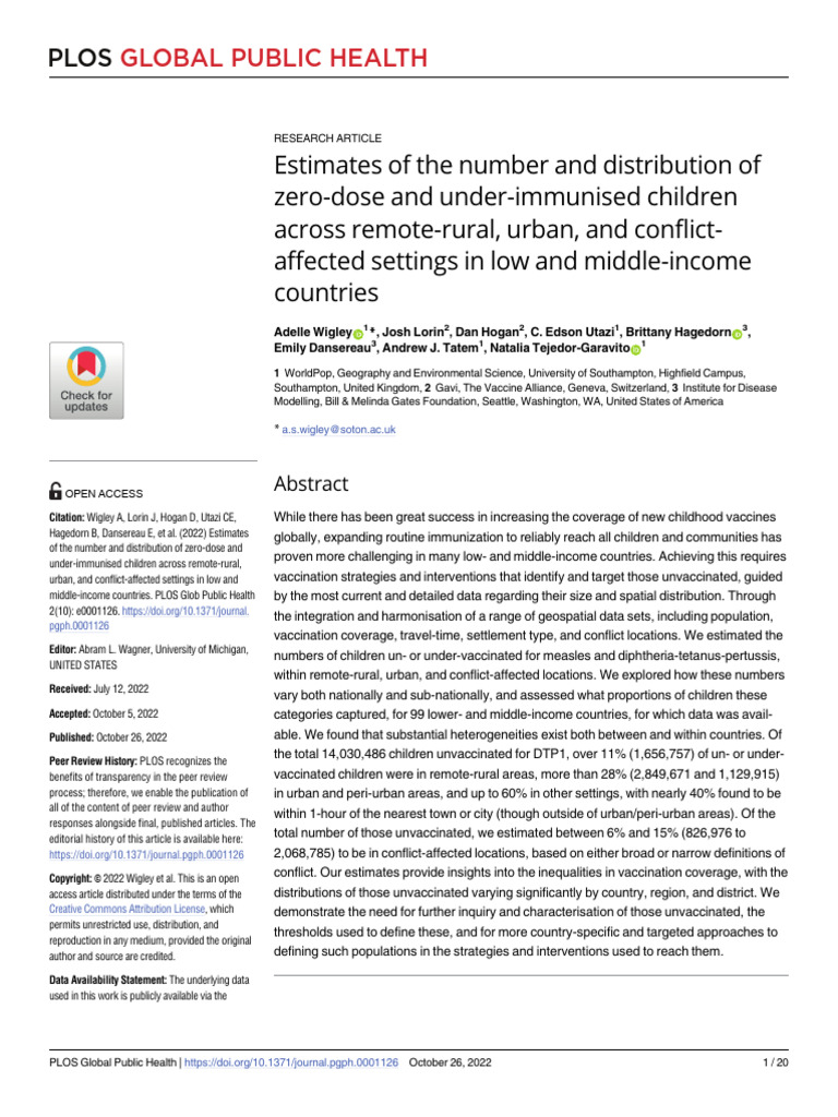 Wigely Zero Dose Mapping LMIC | PDF | Immunology | Medicine
