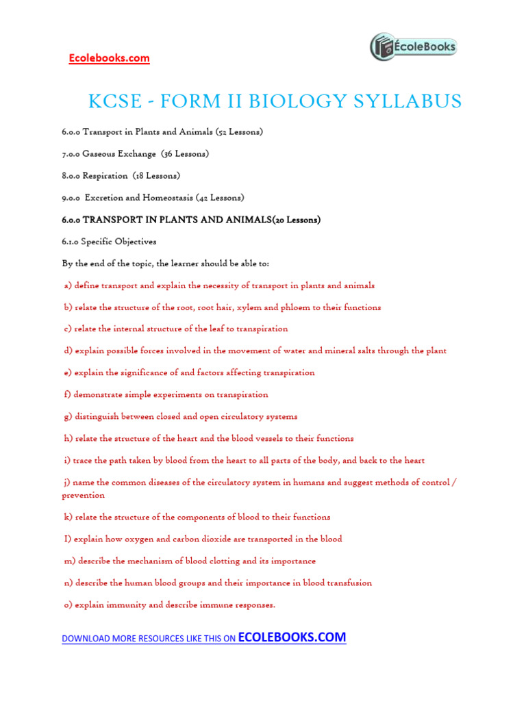 Biology Form Two | PDF | Respiratory System | Blood