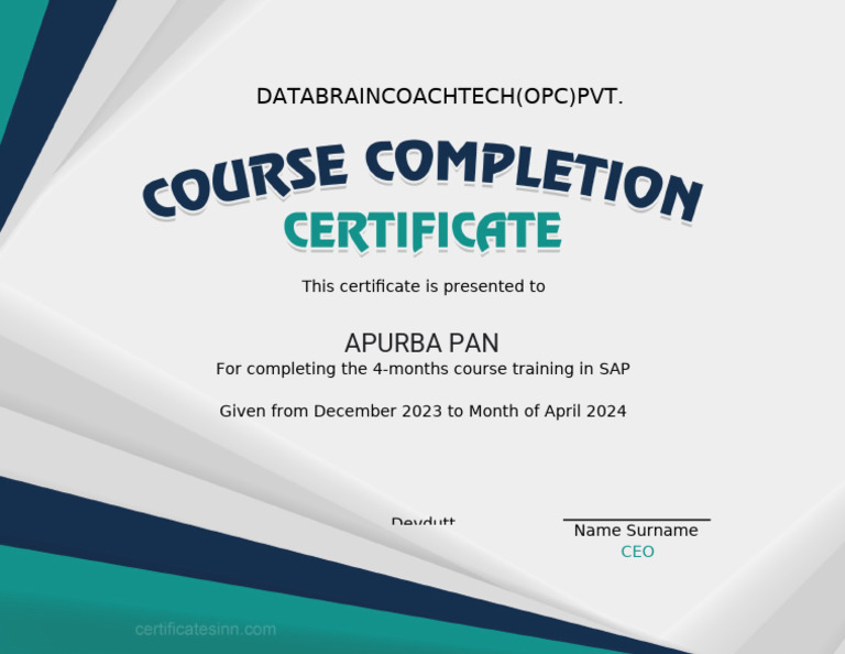 SAP Training Completion Certificate | PDF