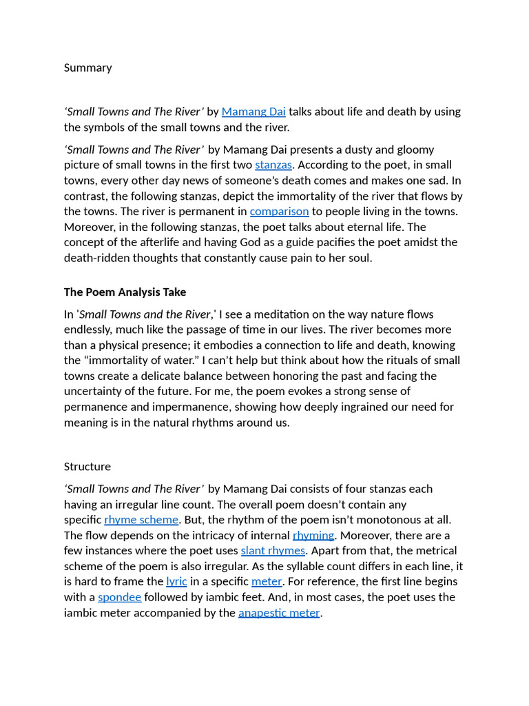 Small Towns and Rivers | PDF | Metre (Poetry) | Poetry