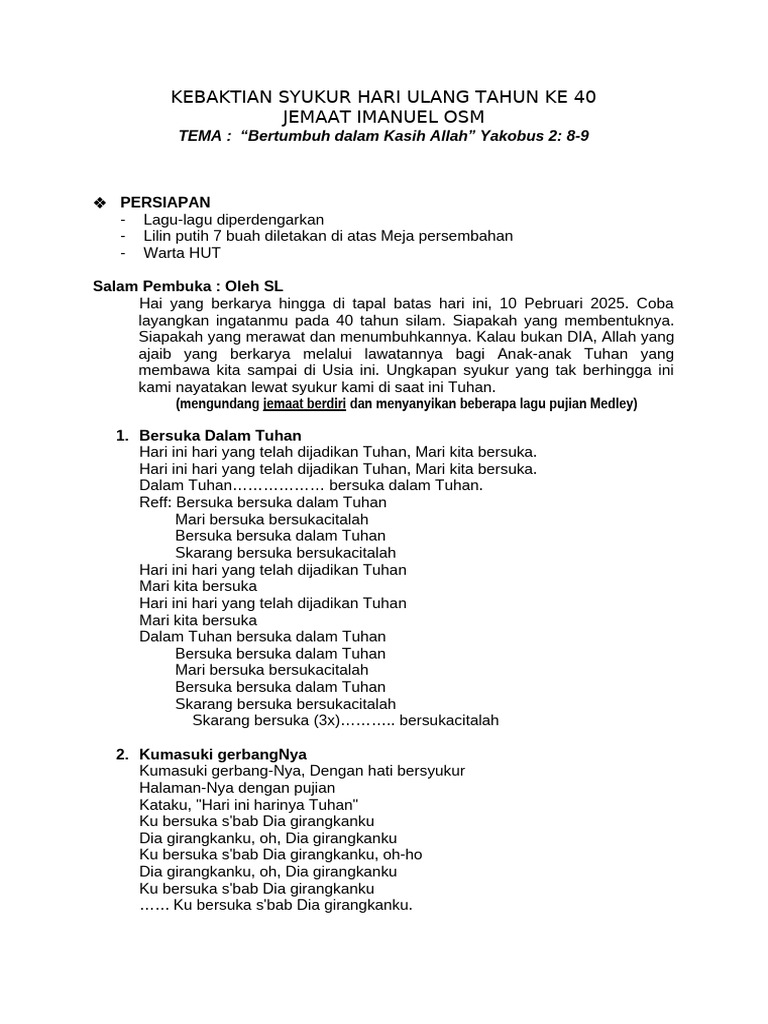 HUT Ke-40 Jemaat GPM Imanuel OSM | PDF
