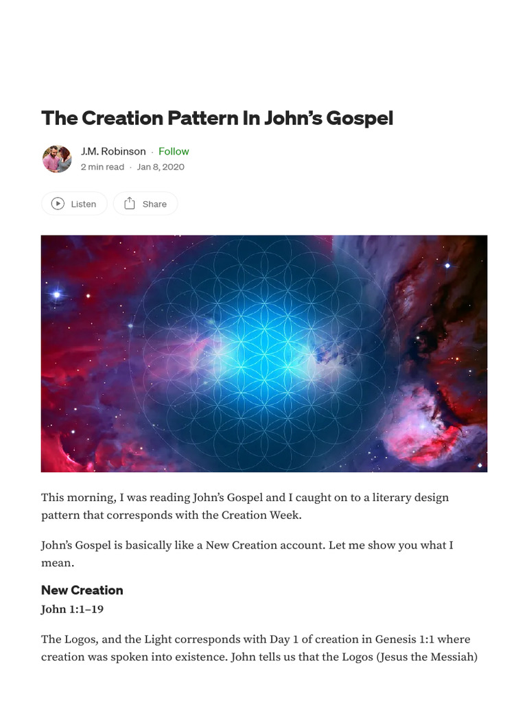 The Creation Pattern in John's Gospel - by J.M. Robinson - Medium | PDF ...