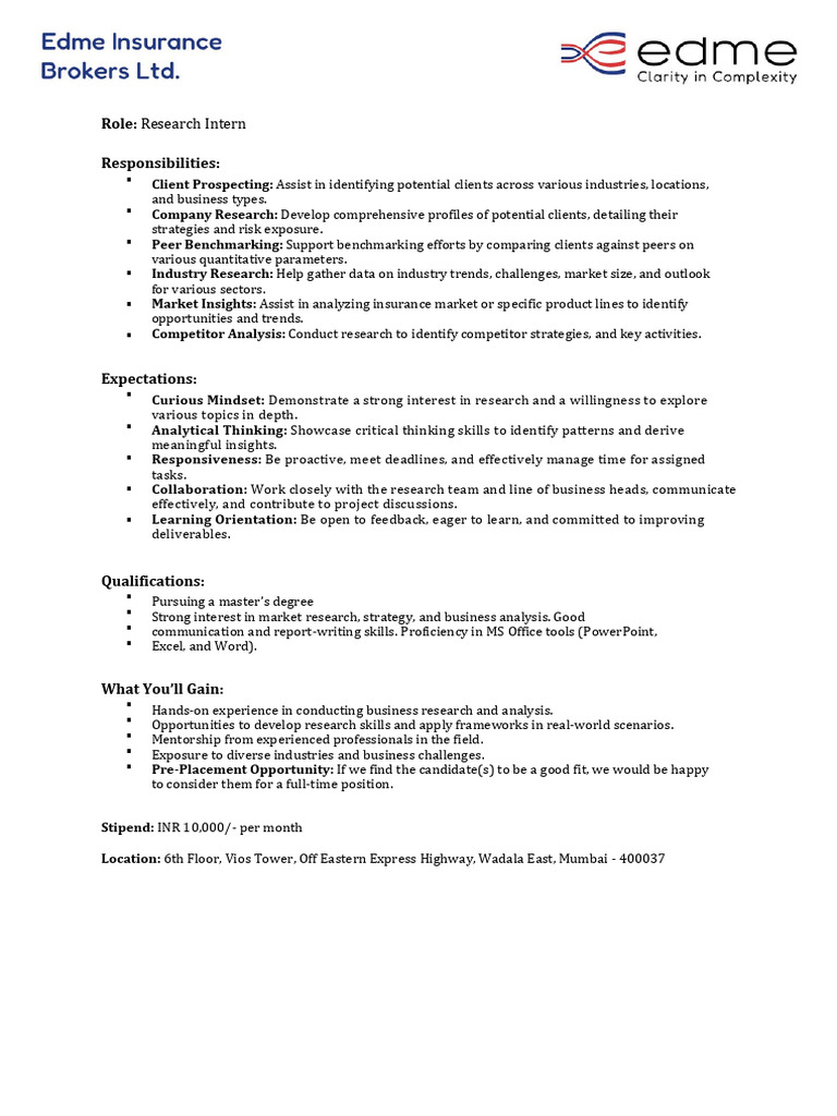 Market Research Intern JD PDF | PDF