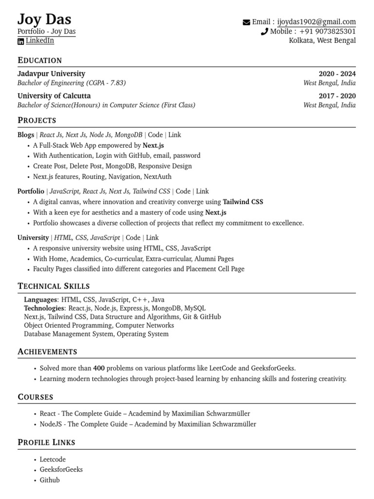 Joy Das Resume | PDF