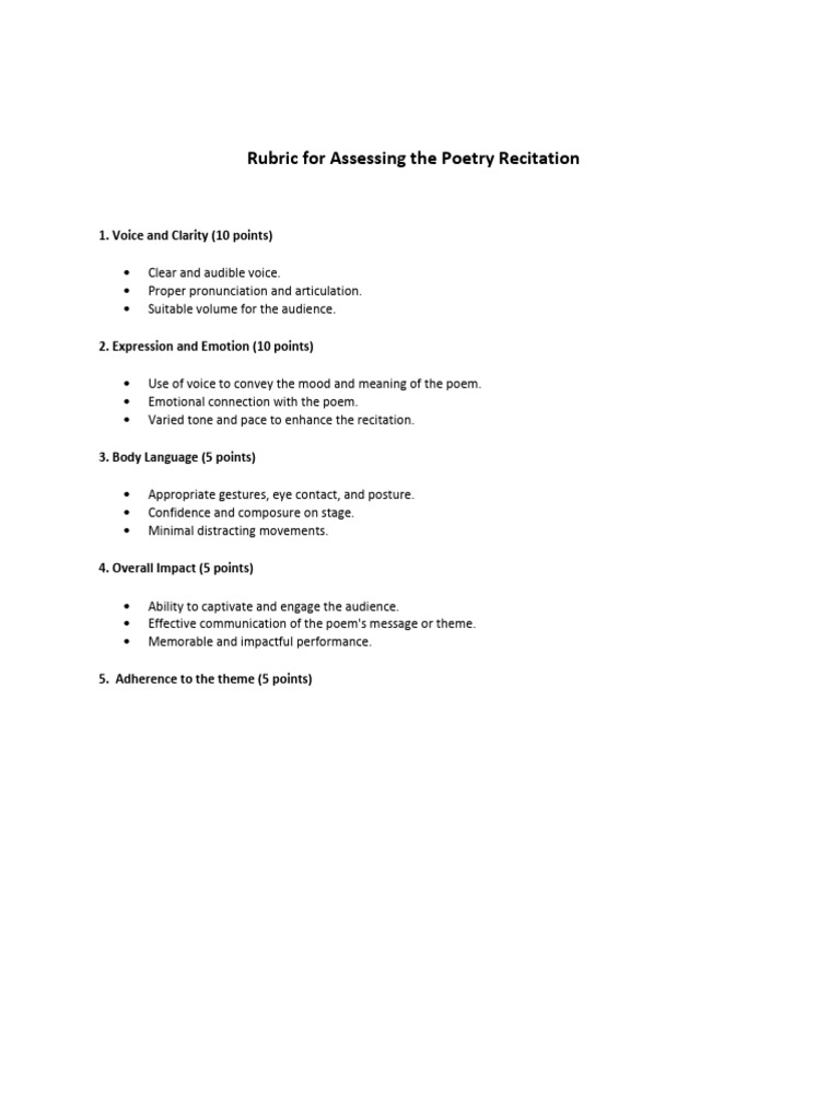Poetry Recitation Rubric | PDF | Body Language | Human Communication