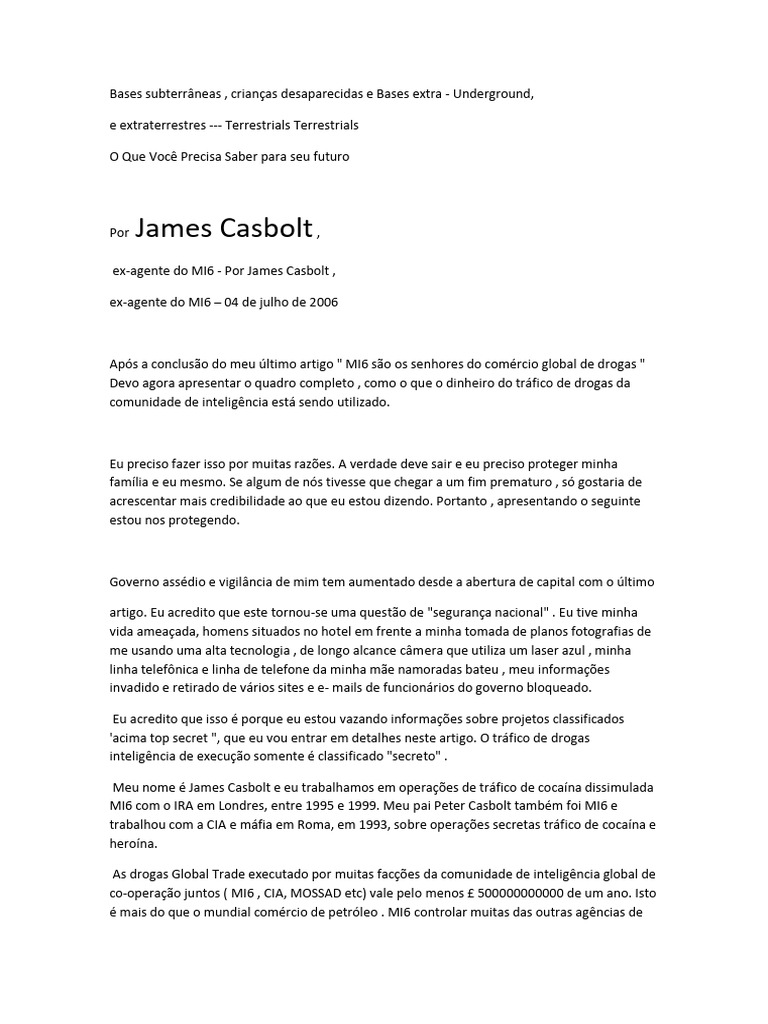 James Casbolt - Bases Subterrâneas | PDF | Agência de Inteligência ...