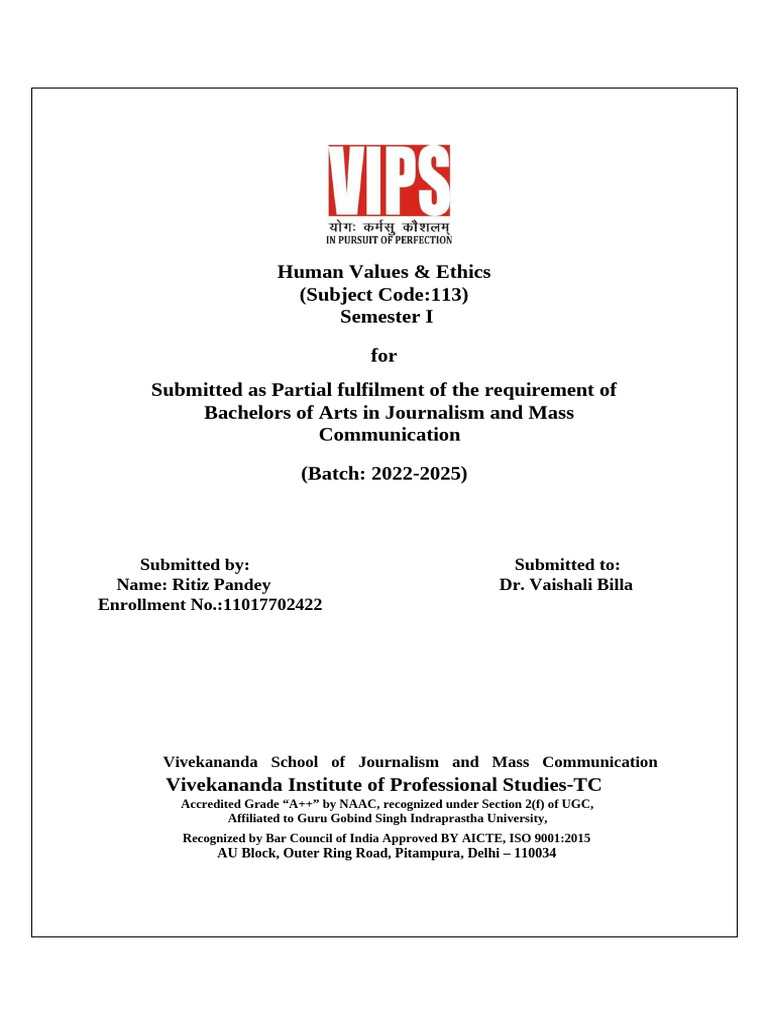 Human Values Front Pages | PDF