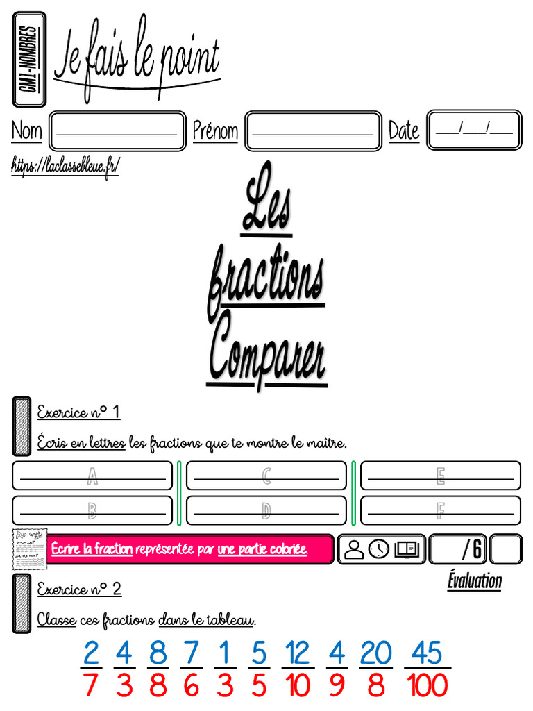 Comparer et ranger des fractions CM1 | PDF