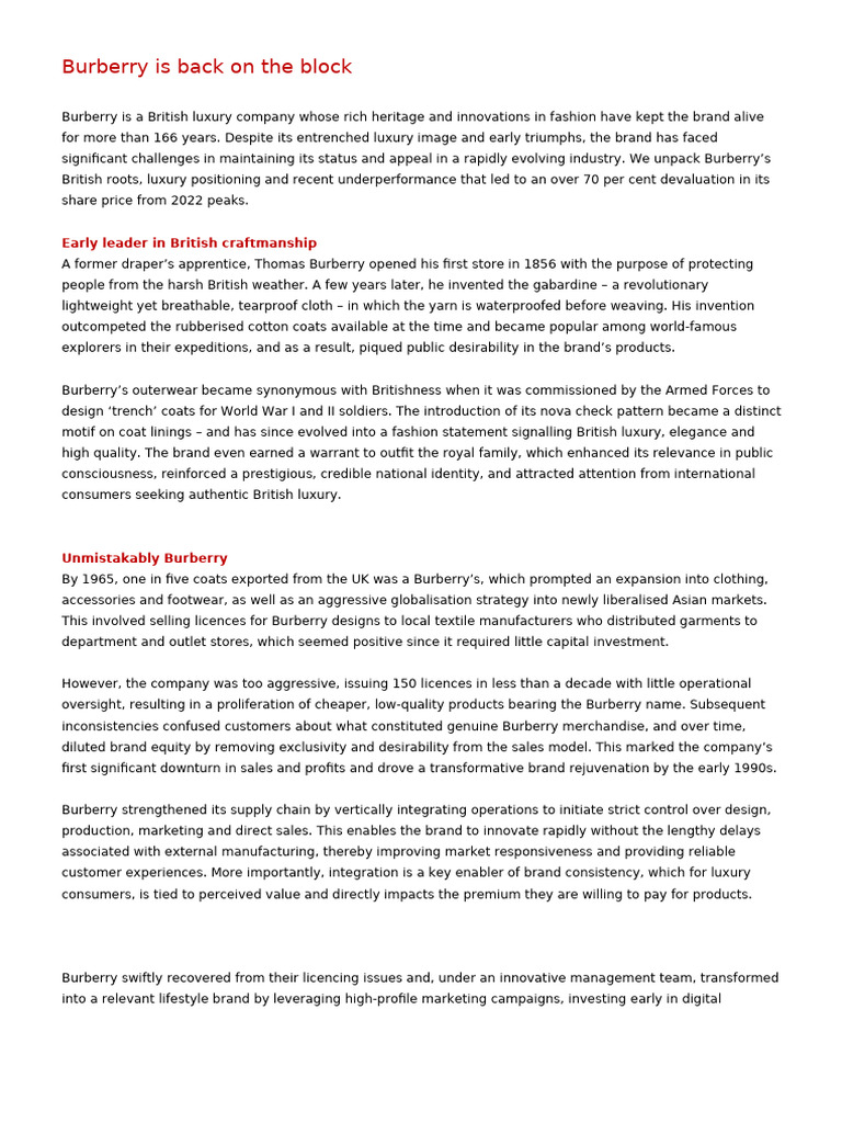 Burberry Proposed Structure 3 Rec | PDF | Brand | Luxury Goods