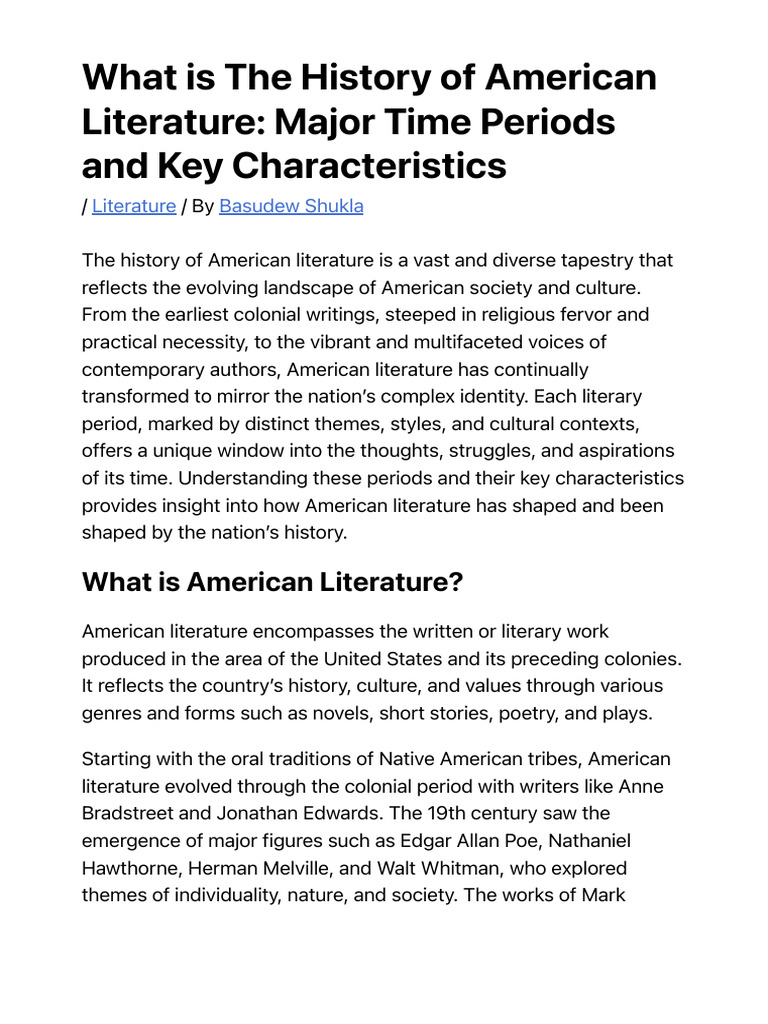 History of American Literature Overview | PDF | Ralph Waldo Emerson ...