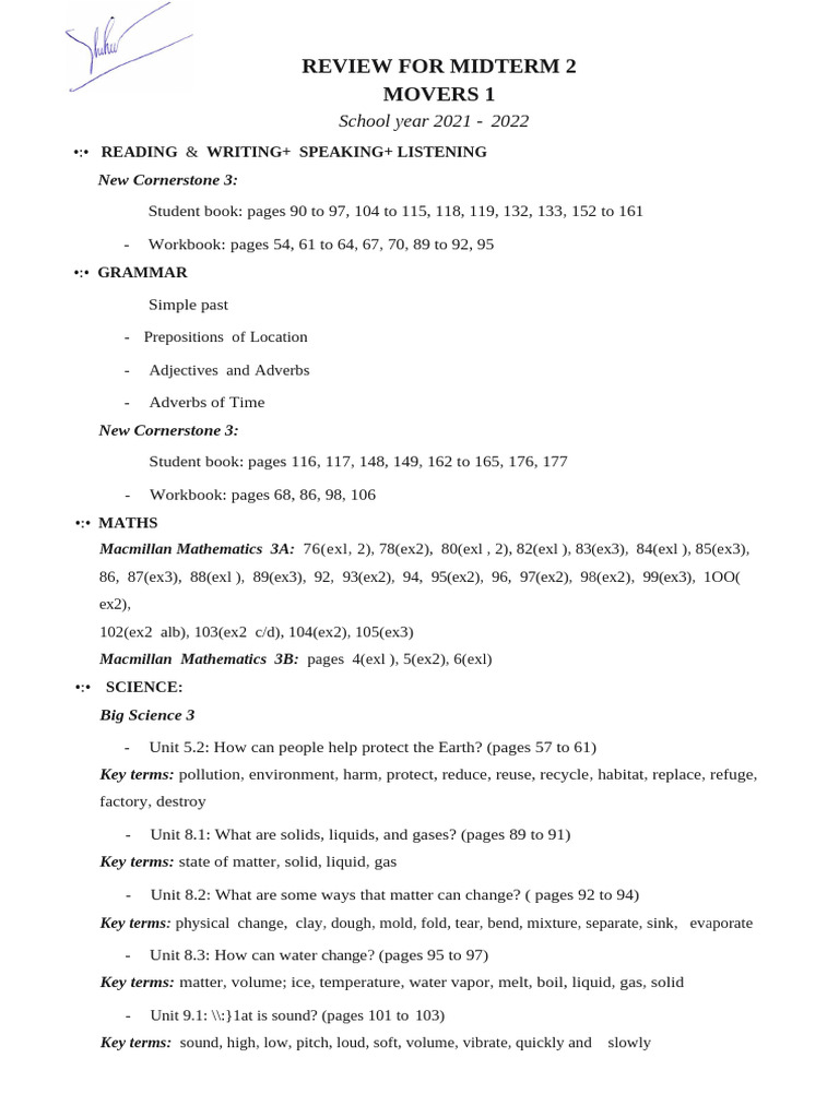 Midterm 2 Review: Reading, Math, Science | PDF | Water
