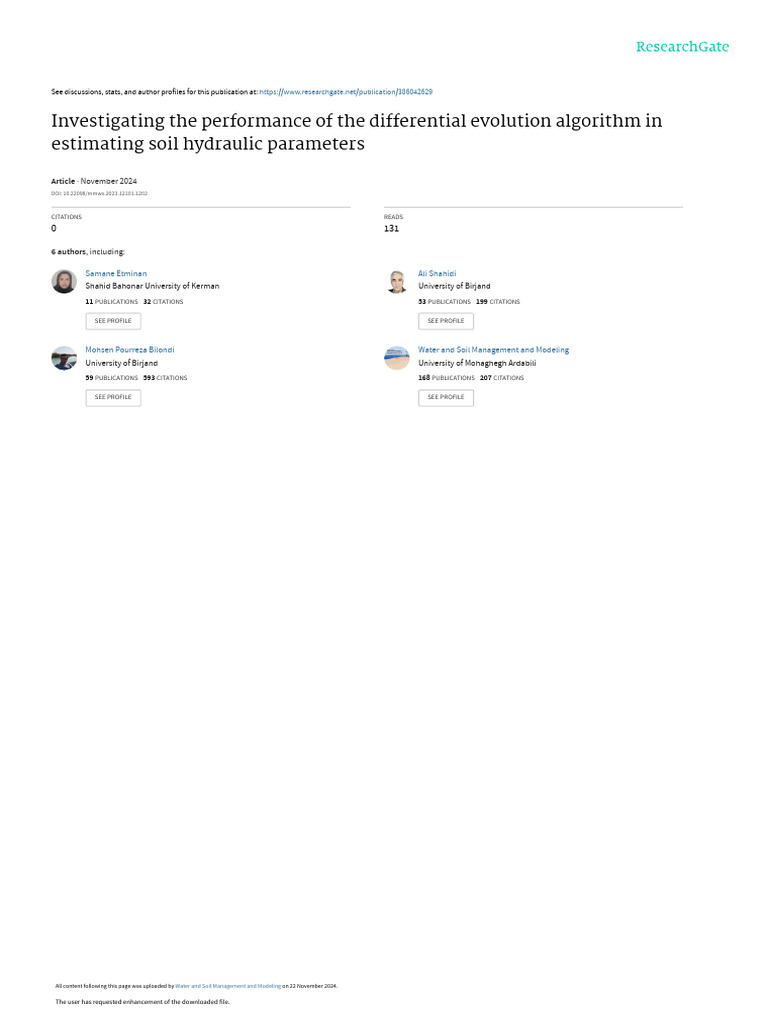 Investigating The Performance of The Differential Evolution Algorithm in Estimating Soil ...