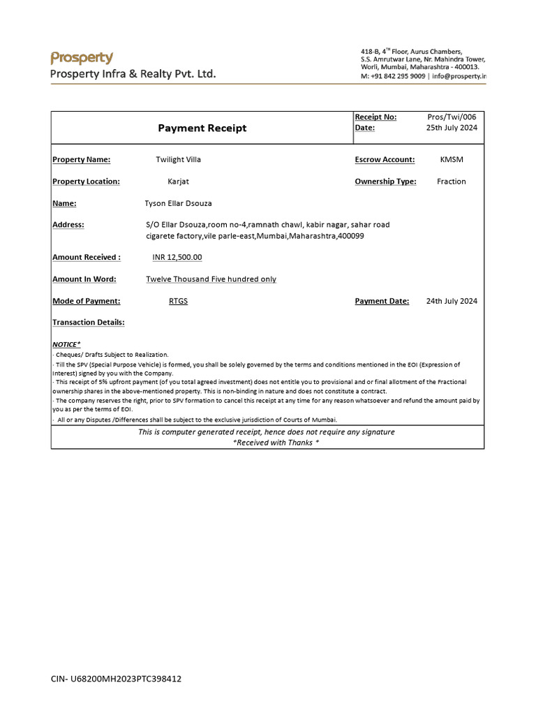 Payment Receipt -Token | PDF