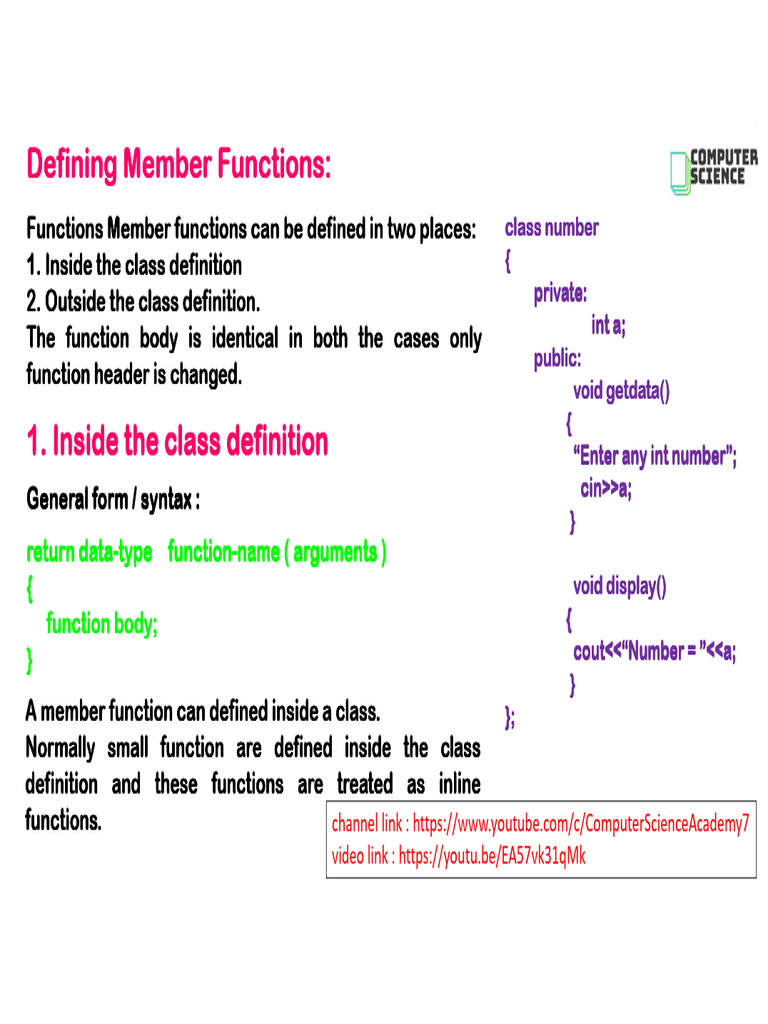 Defining Member Functions & Memory Allocation For Objects | PDF | Object Oriented Programming ...