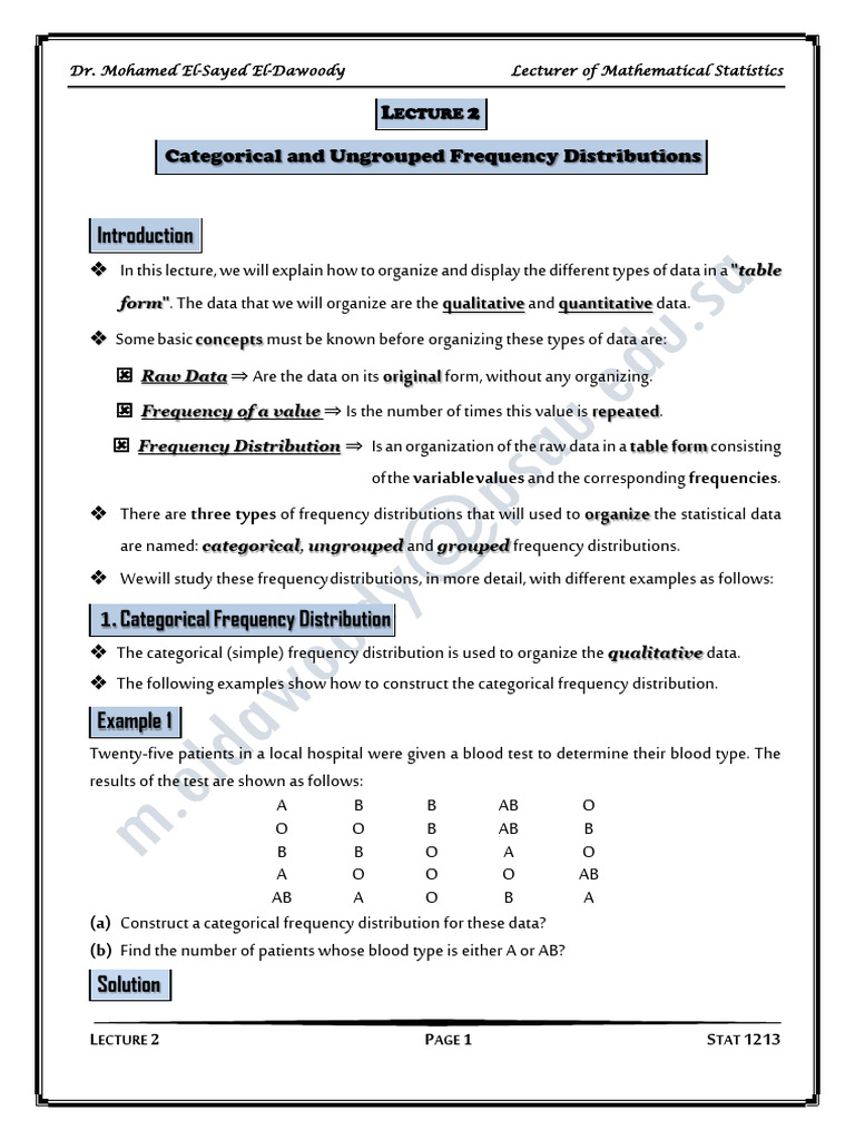 Lecture 2 1213 Stat New (1) احصاء | PDF | Categorical Variable | Statistics