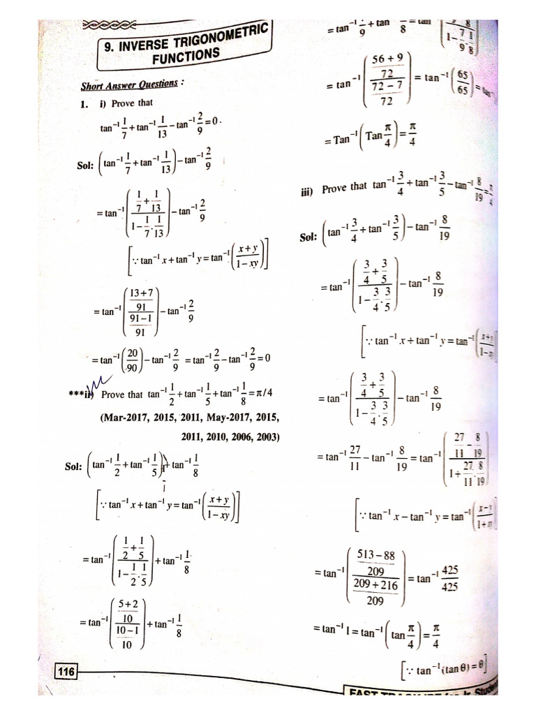 Inverse Trignometric Function Maths 1a | PDF
