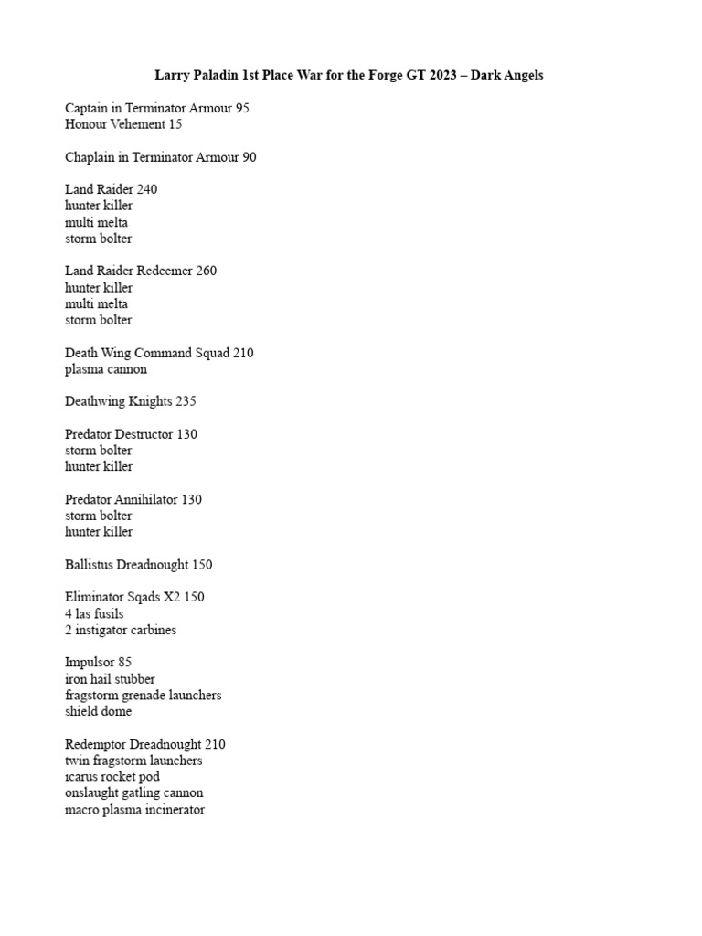 Larry Paladin 1st Place War For The Forge GT 2023 - Dark Angels | PDF