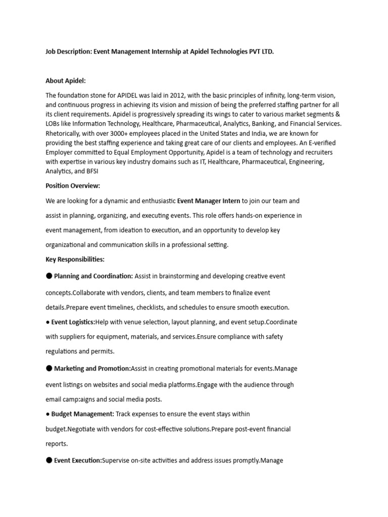 Event Management Internship at Apidel | PDF | Business
