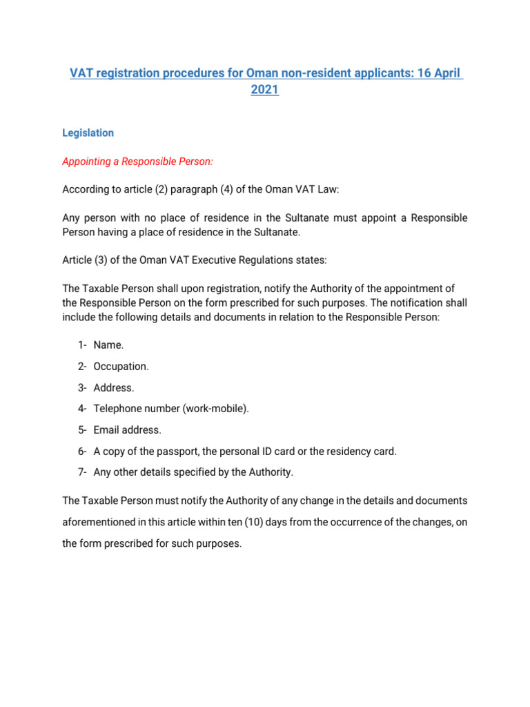 Guide On VAT Non Resident Application | PDF | Taxes | Oman