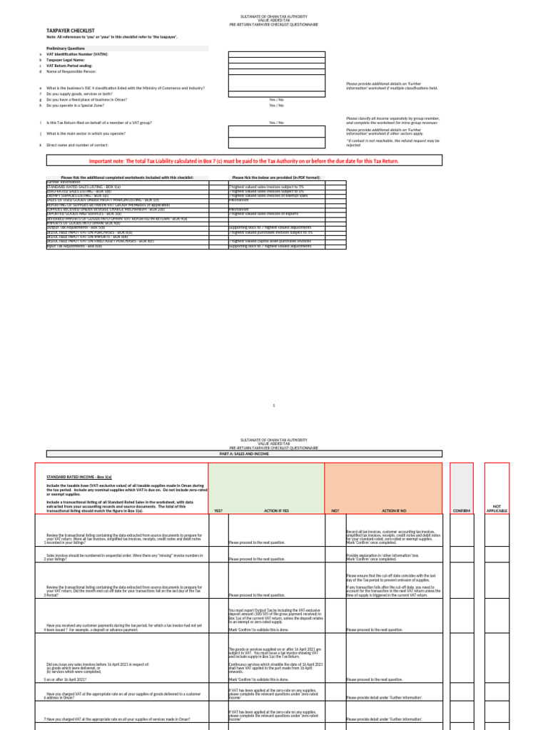 Taxpayer Checklist | PDF | Value Added Tax | Taxes