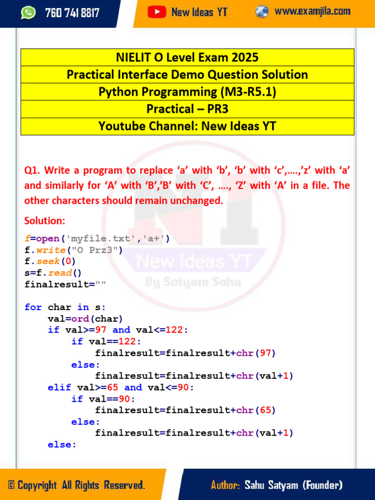 NIELIT O Level Exam 2025 Practical Interface Demo Question Solution Python Programming (M3-R5.1 ...