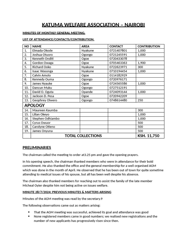 Katuma Welfare Association Meeting Minutes | PDF | Government