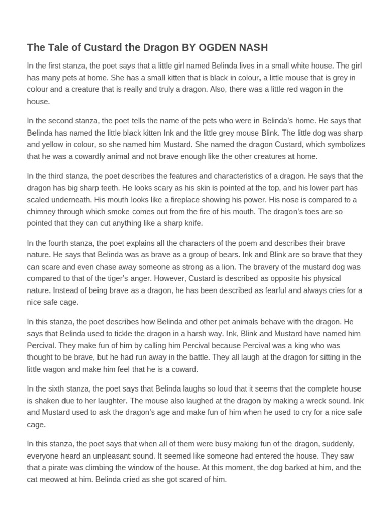 The Tale of Custard The Dragon | PDF | Laughter | Dragon