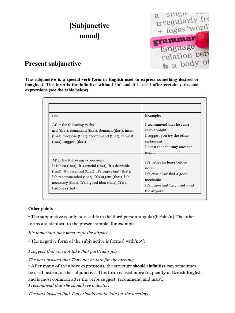 The English Subjunctive SV PDF | PDF | Syntax | Linguistic Morphology