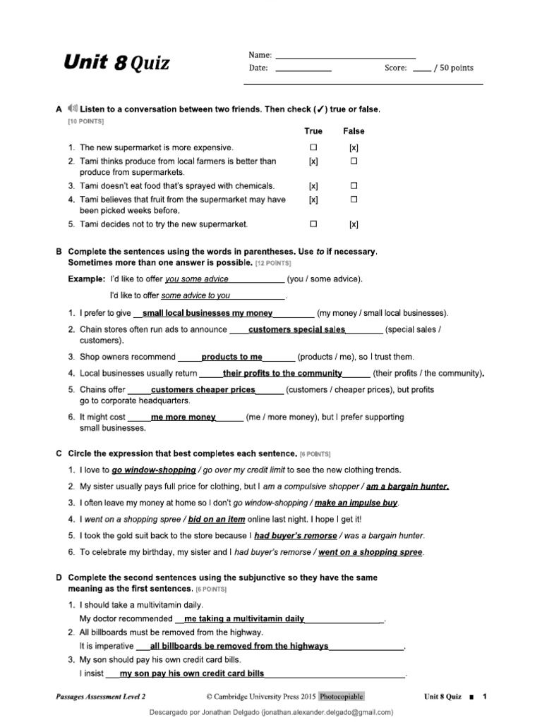 UNIT 8 With Answers - Passages 2 Third Edition | PDF