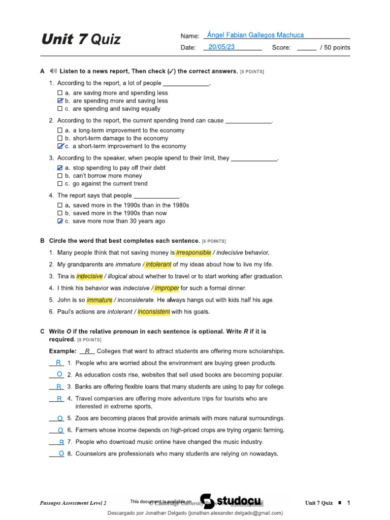 UNIT 7 With Answers - Passages 2 Third Edition | PDF
