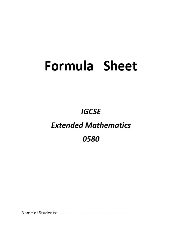 IGCSE Math Formula Sheet | PDF