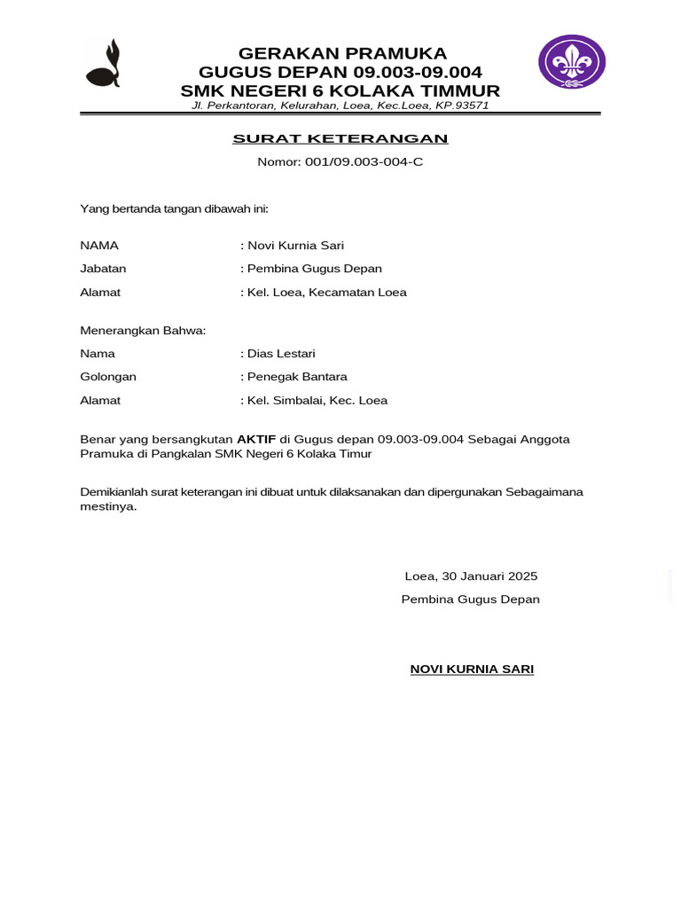 Contoh Surat Aktif Di Gudep | PDF