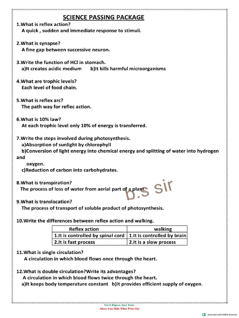 Science Passing Package For 10th Class | PDF