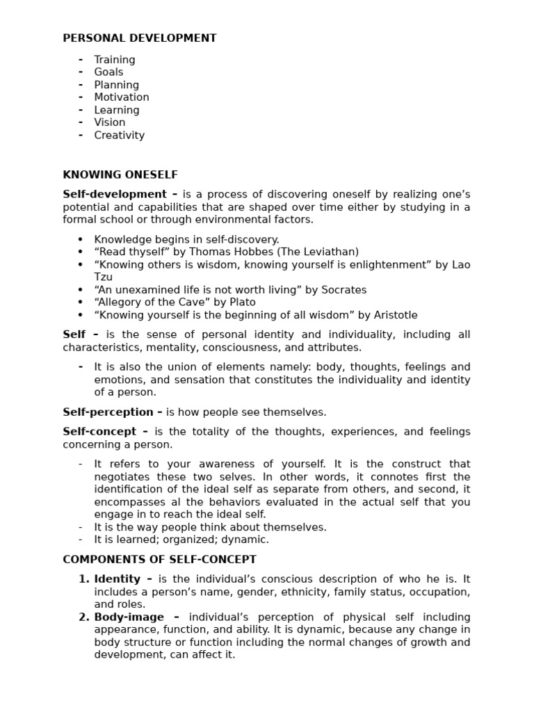 Personal Development (Chapter 1) | PDF | Self Concept | Identity (Social Science)