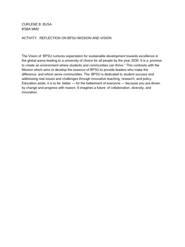 BPSU Mission & Vision Reflection | PDF