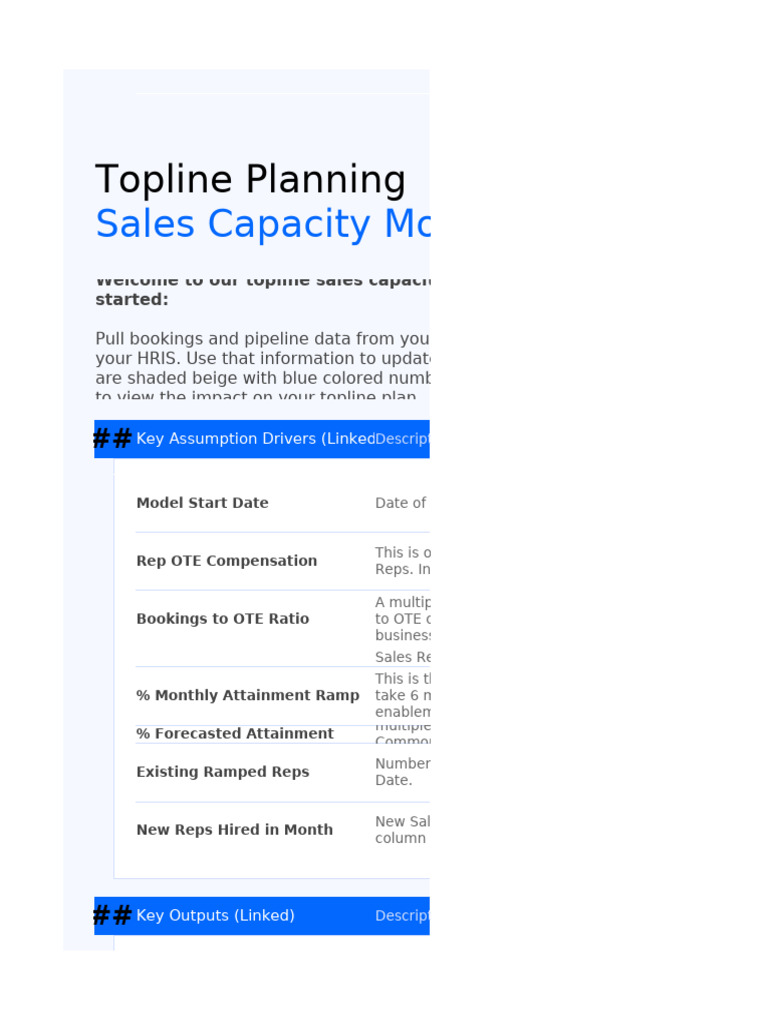 Mosaic - Topline Template - Sales Capacity Model (Rev - Billings ...